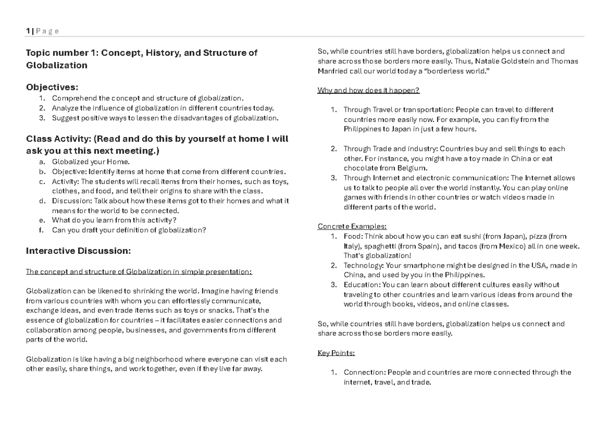 Topic-1- Globalization- Structure- Concept-AND- History - Topic number ...