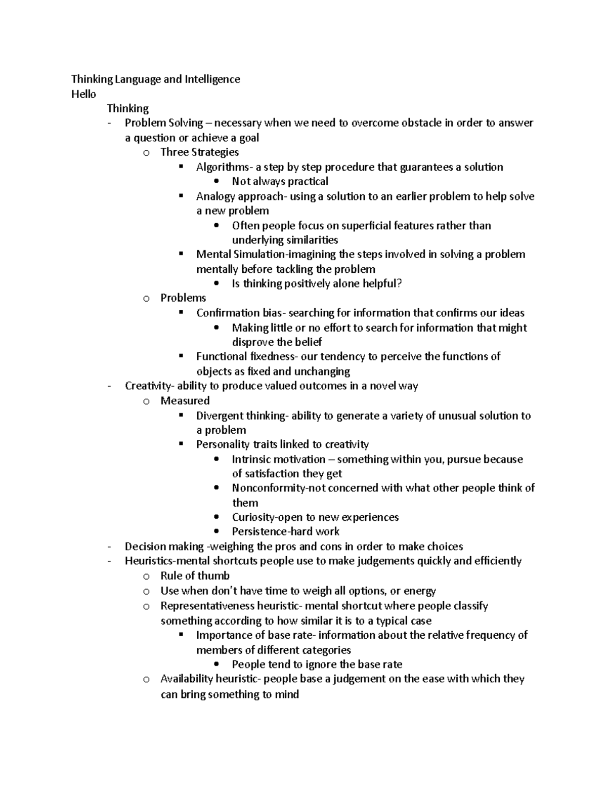 Psych Module 4 notes - Thinking Language and Intelligence Hello ...