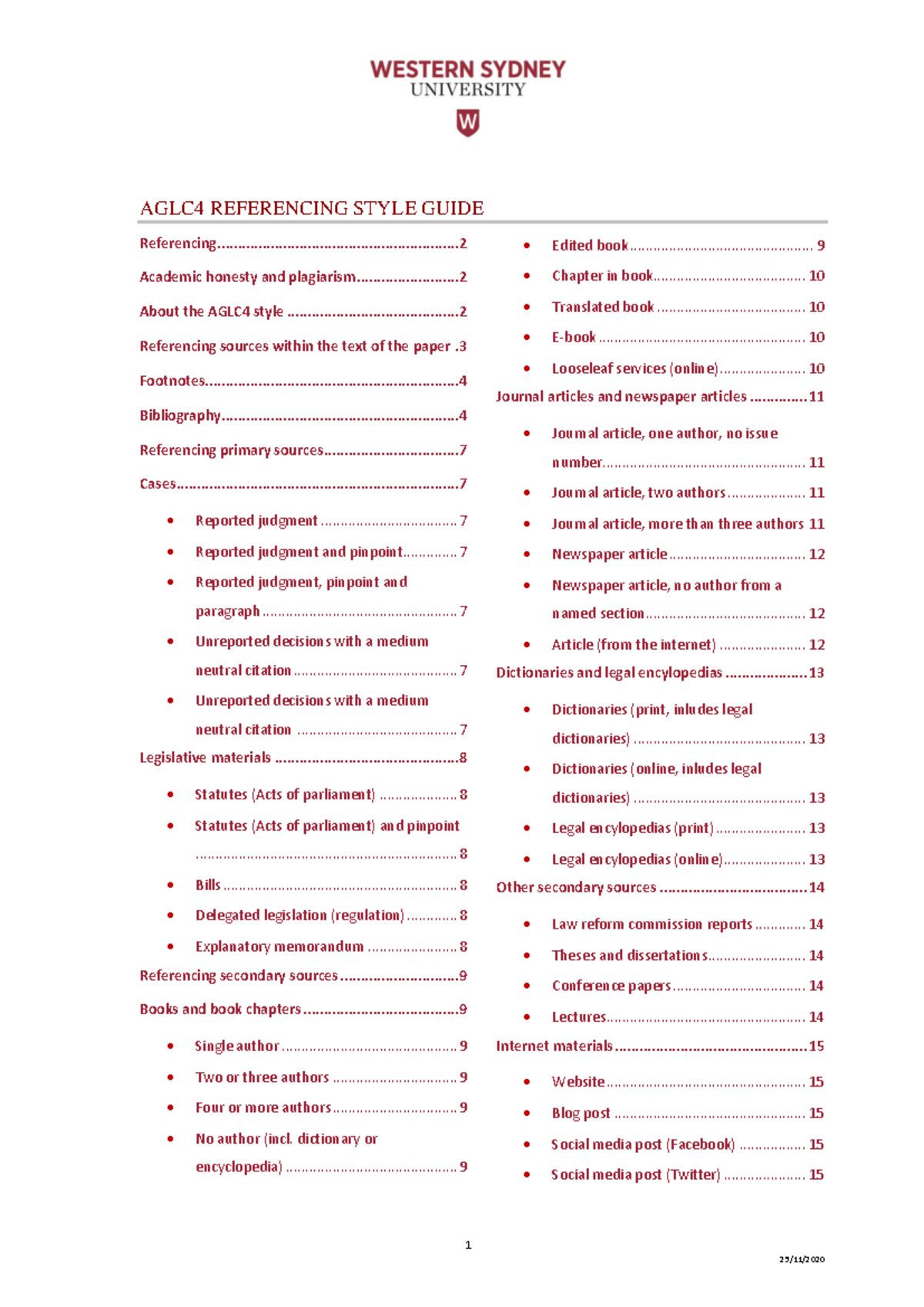 AGLC4 style guide final - AGLC4 REFERENCING STYLE GUIDE - Referencing ...