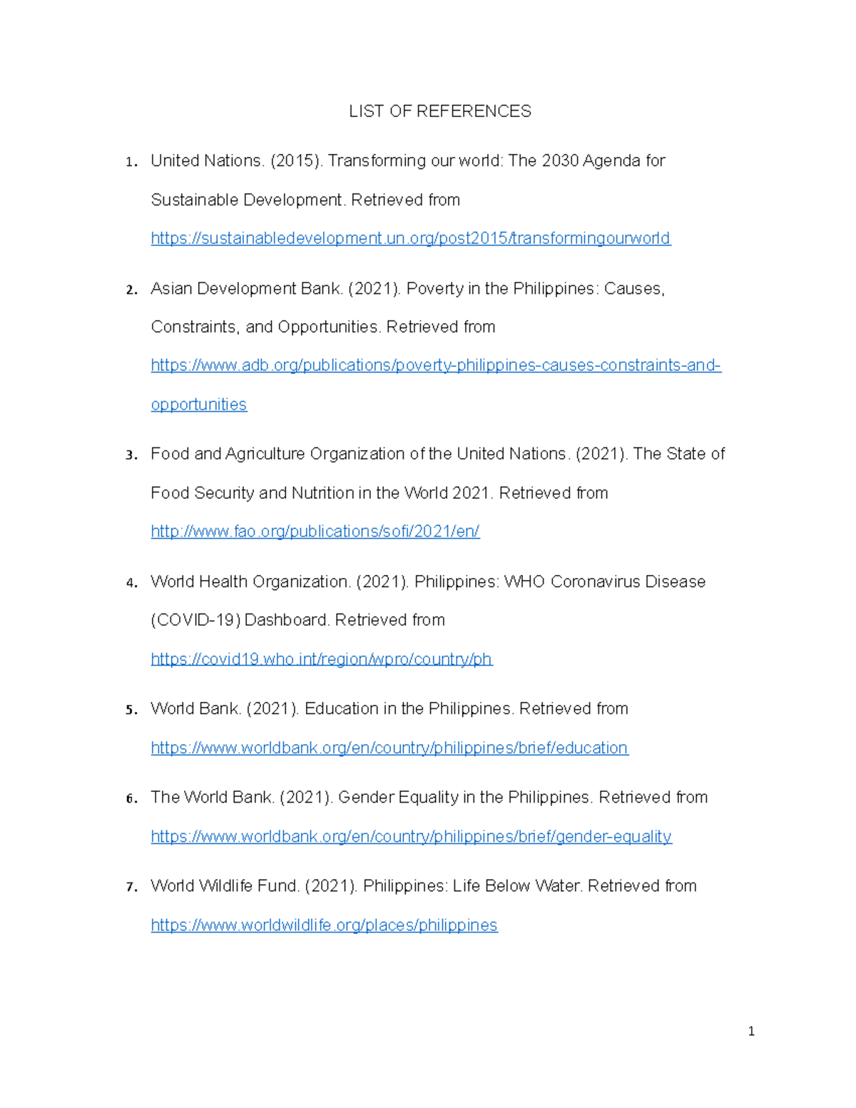 LIST OF Reference - LIST OF REFERENCES 1. United Nations. (2015 ...