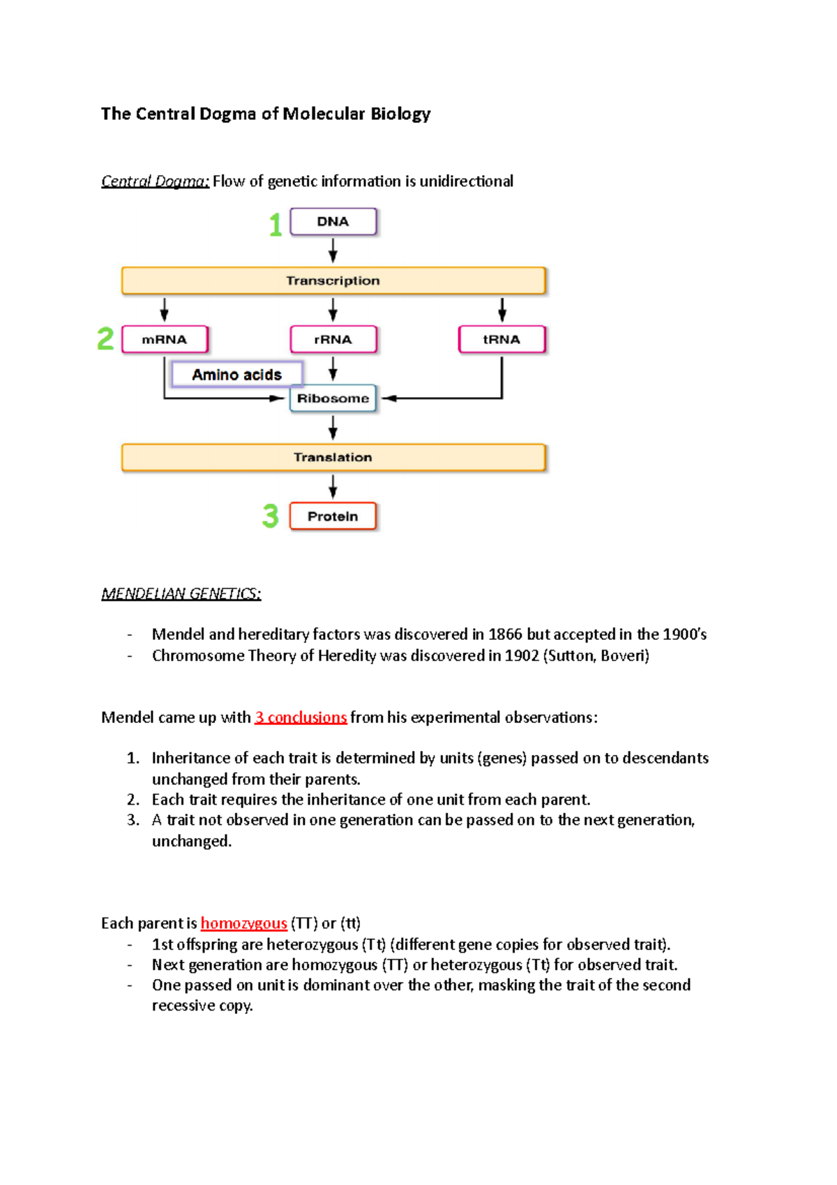 The Central Dogma of Molecular Biology - Inheritance of each trait is ...