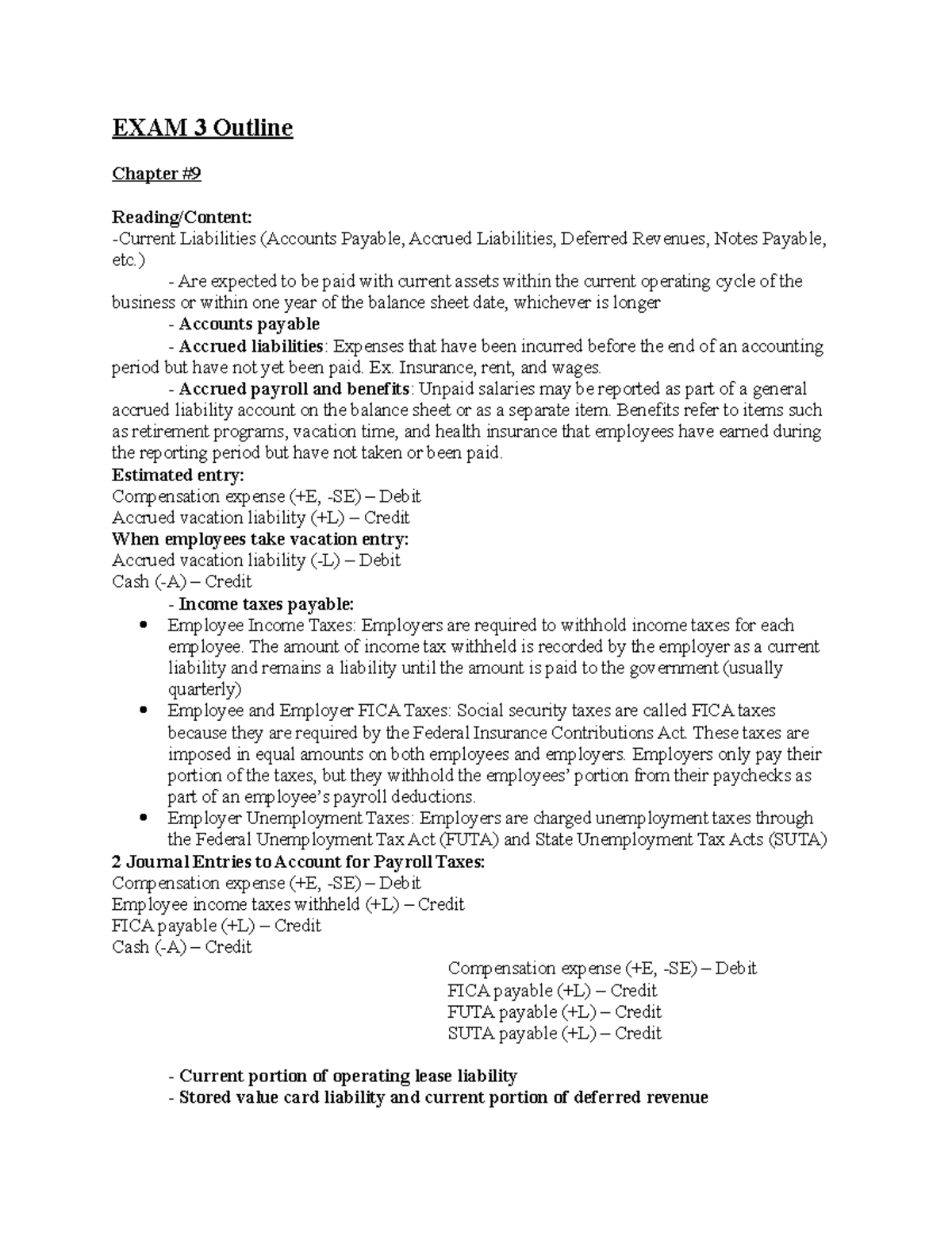 Exam 3 Review Outline - EXAM 3 Outline Chapter # Reading/Content ...