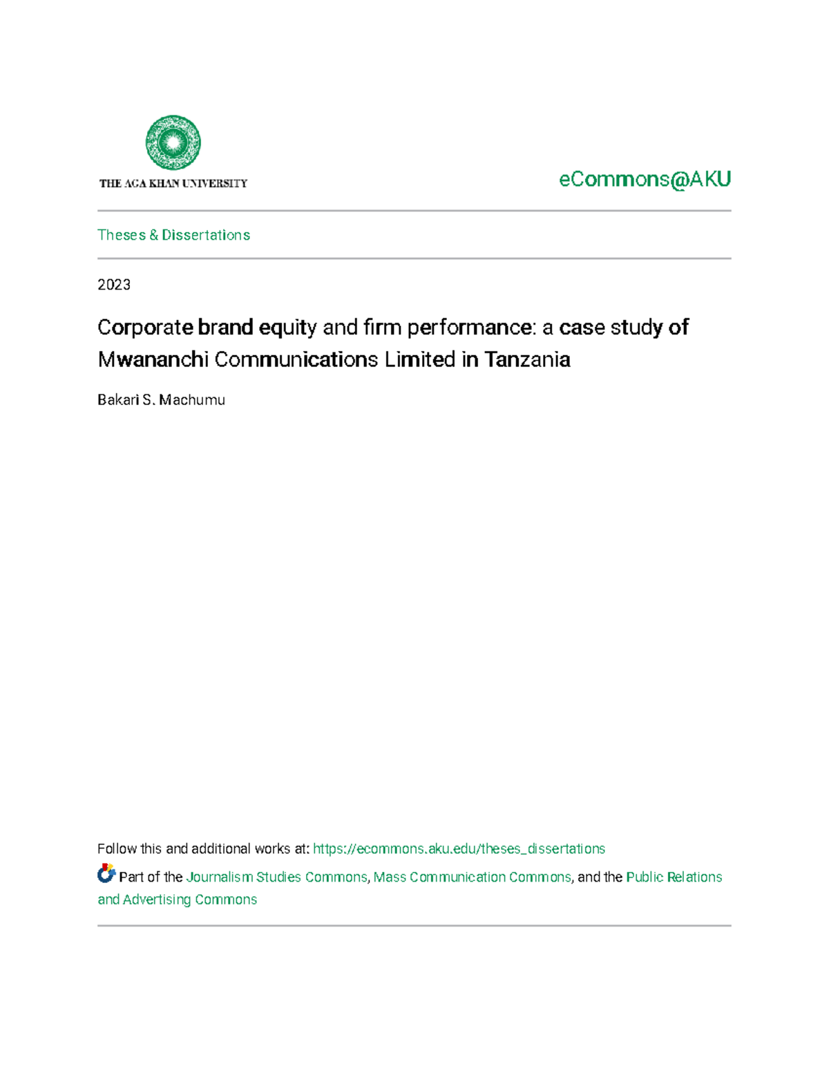 Corporate brand equity and firm performance a case study of Mwan ...