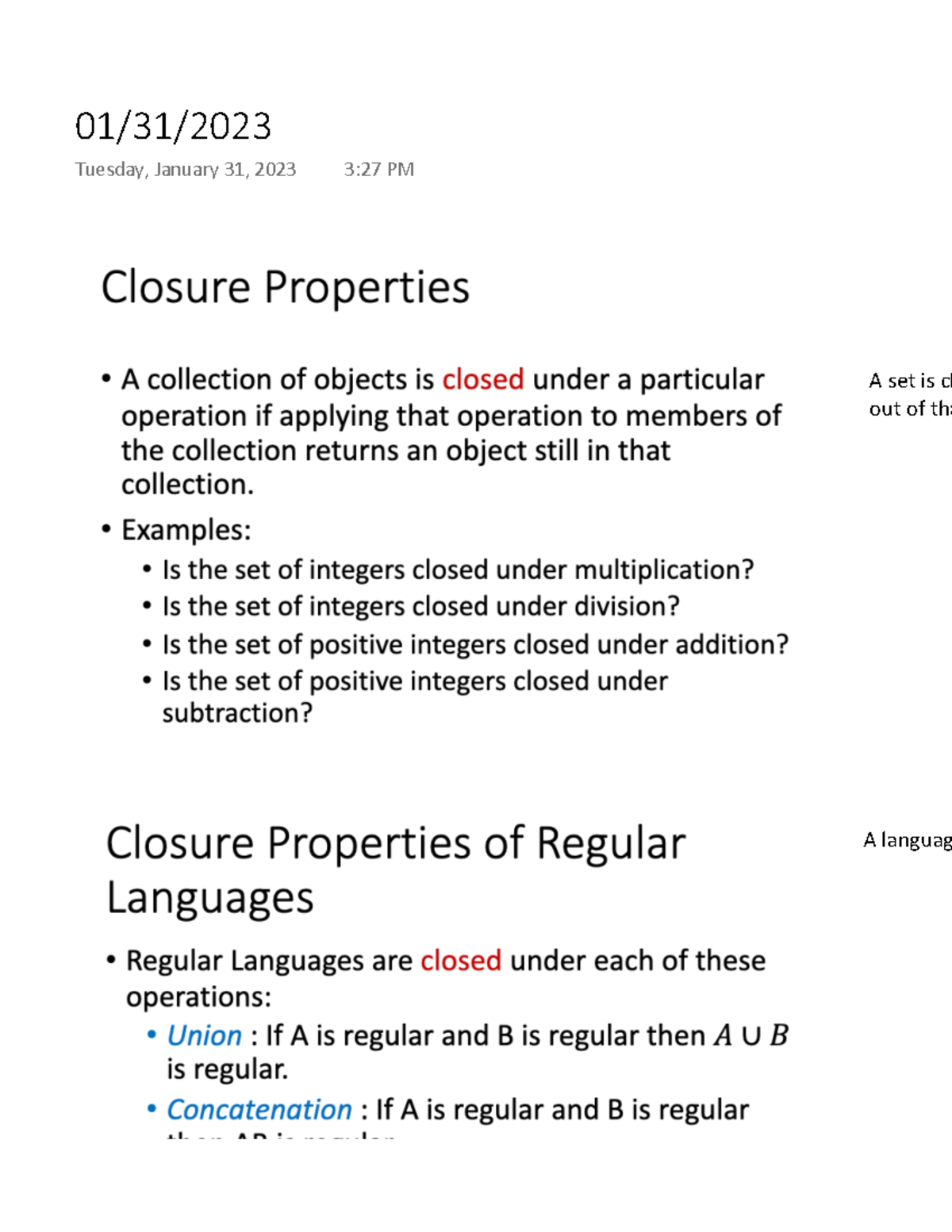 01312023 - Ting Cao - CSCI262 - A set is cl out of tha A languag 01/31/ Tuesday, January 31 ...