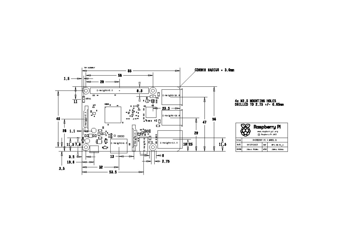 Raspberry pi 3 b mechanical drawing - B.tech - ####### Z-Height=16 ...