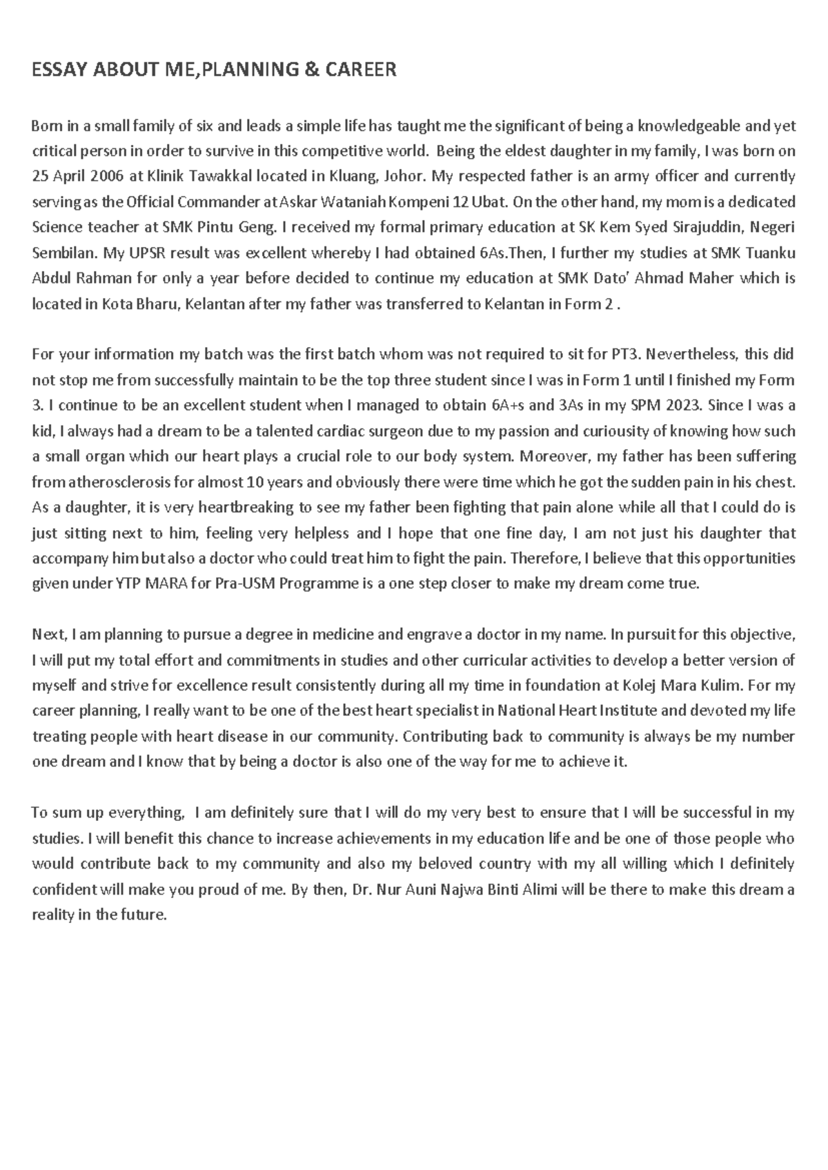 Essay About ME, Planning & Career - ESSAY ABOUT ME,PLANNING & CAREER ...