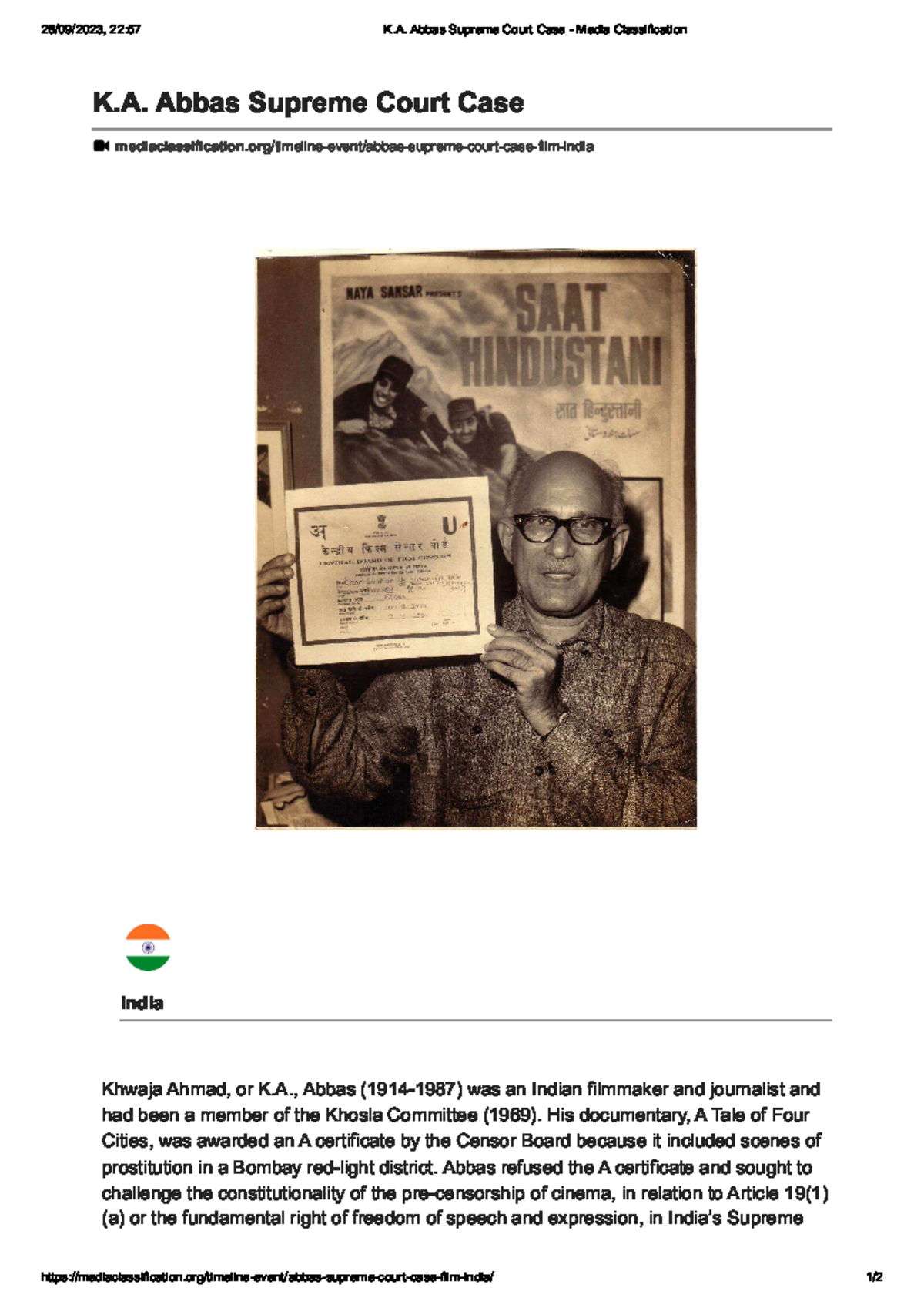K.A. Abbas Supreme Court Case - Media Classification - - Studocu