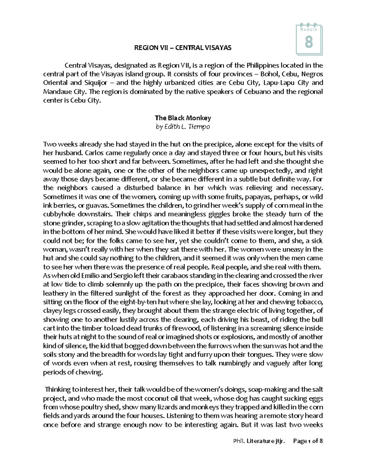 Lit 11. Module 8. Region VII and Region VIII - REGION VII CENTRAL ...