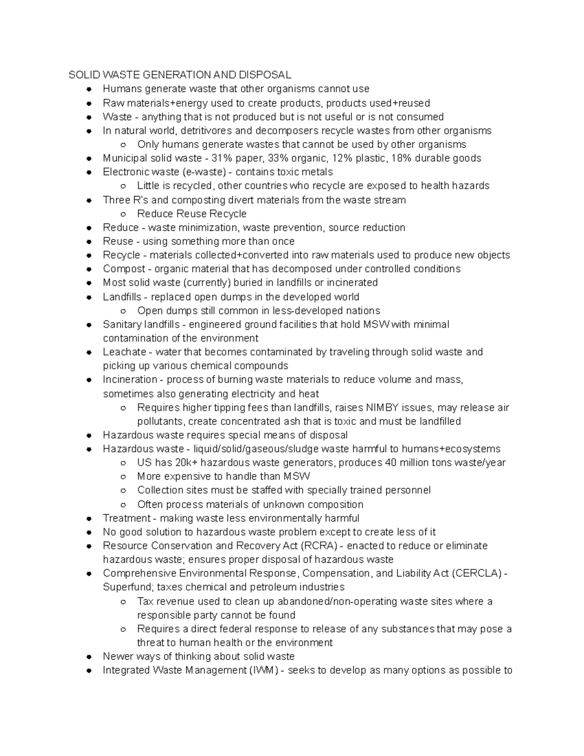 NRE1000 CH11 - Lecture notes ch11 - SOLID WASTE GENERATION AND DISPOSAL ...