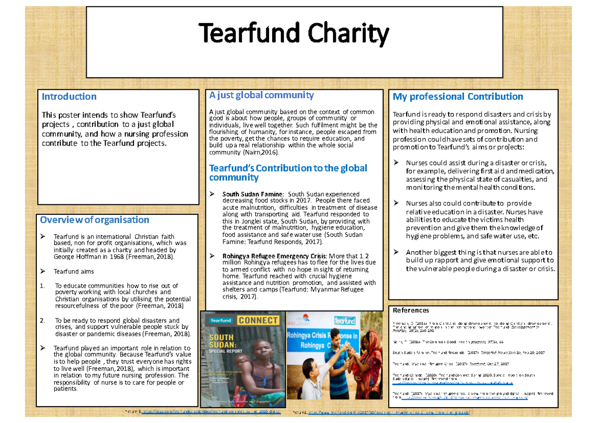 UNCC 300 Assessment 1 - Tearfund Charity Overview of organisation Ø ...