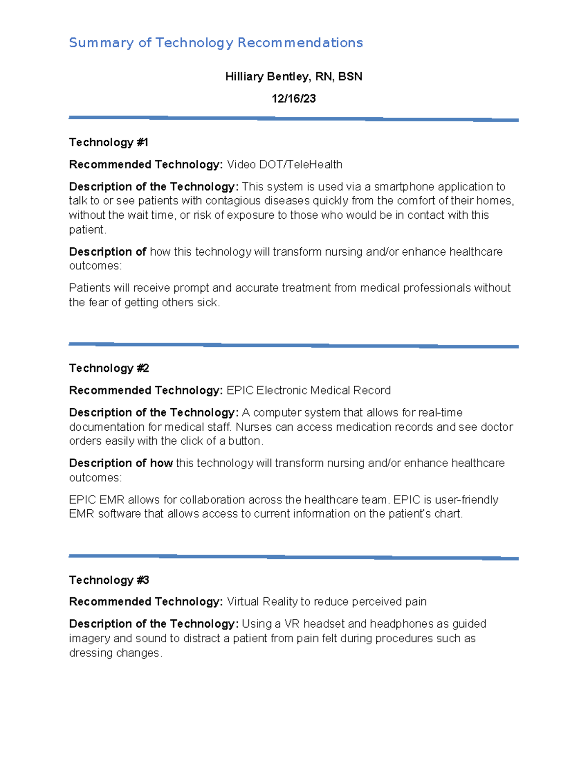 D029 Technology Recommendations - Summary of Technology Recommendations ...