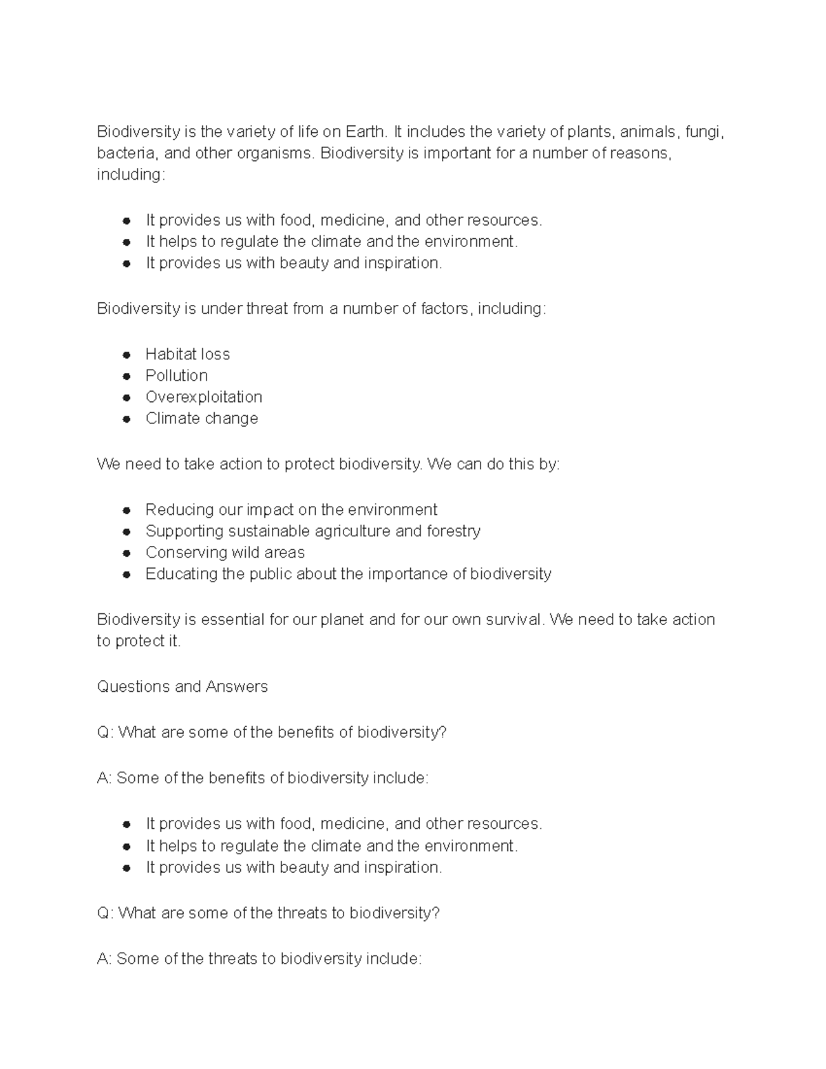 Lecture 26 The Importance of Biodiversity - Biodiversity is the variety ...