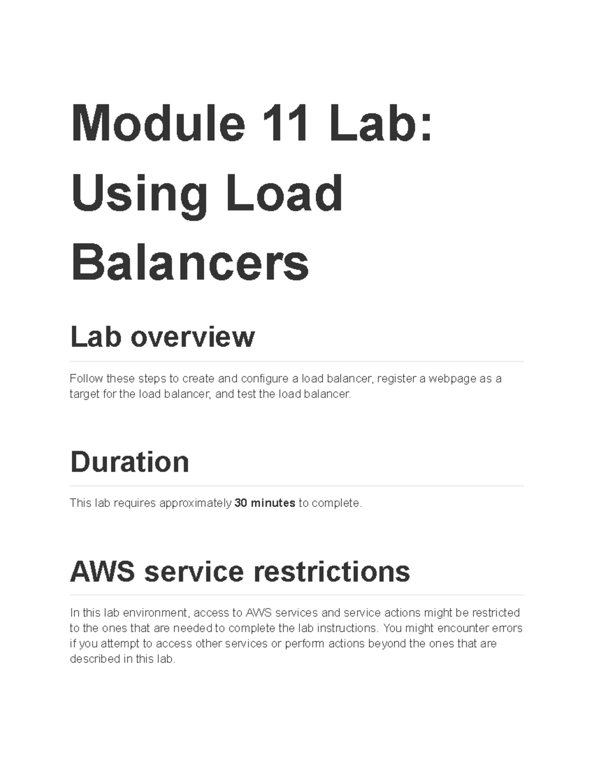Module 11 Lab Using Load Balancers - Module 11 Lab: Using Load Balancers Lab overview Follow ...