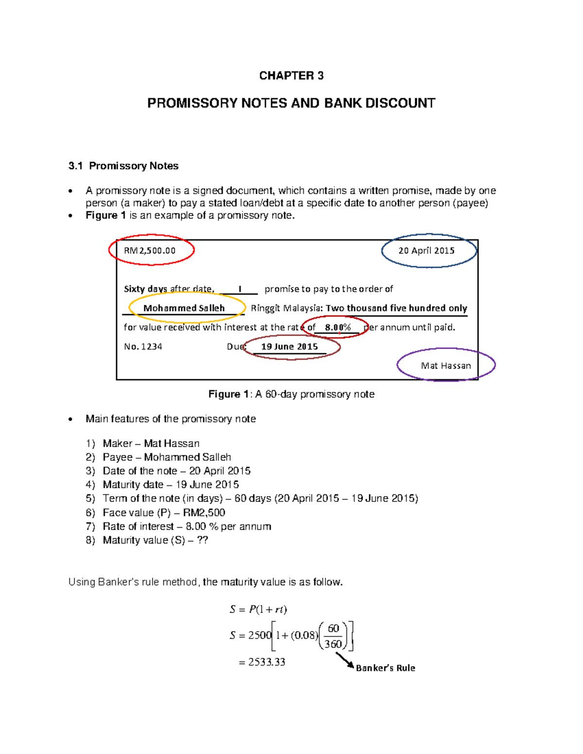 CHAP3 - CHAPTER 3 PROMISSORY NOTES AND BANK DISCOUNT 3 Promissory Notes ...