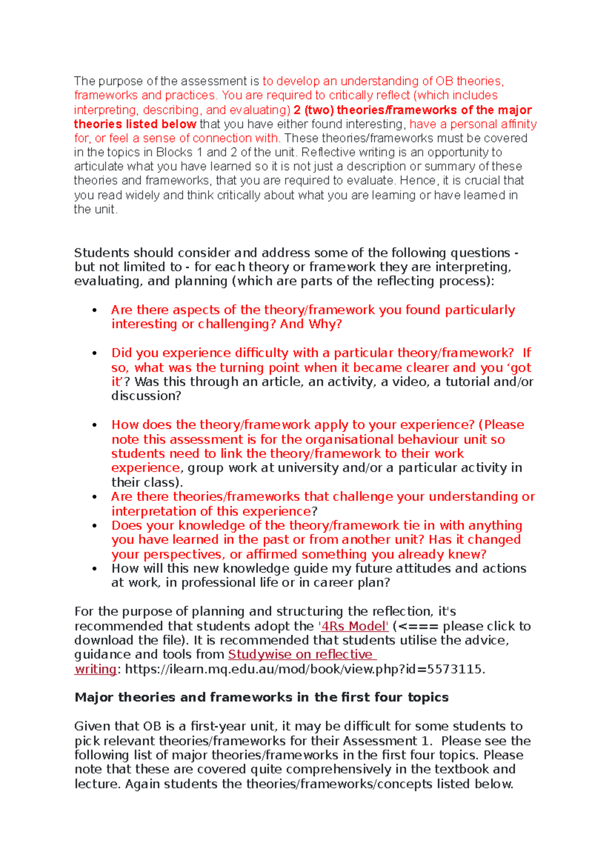 MGMT1011 draft - The purpose of the assessment is to develop an ...