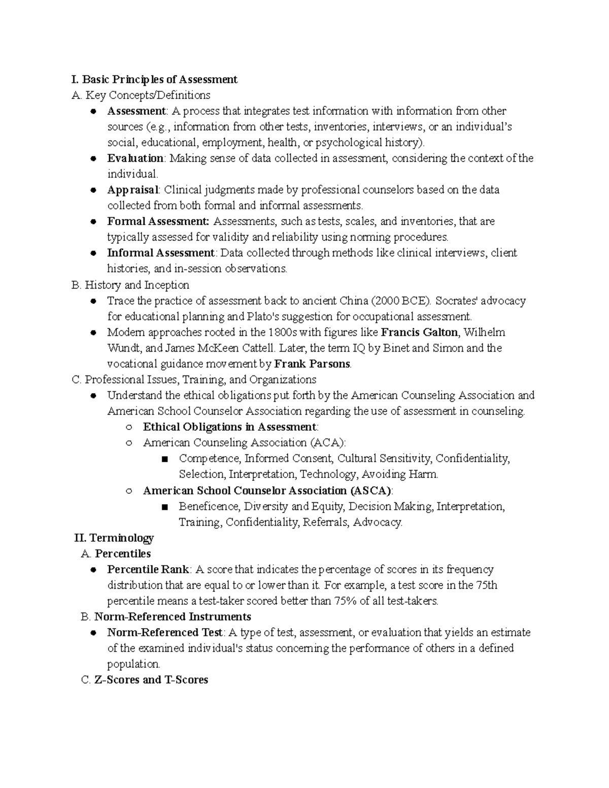 Assessment Guide - I. Basic Principles of Assessment A. Key Concepts ...