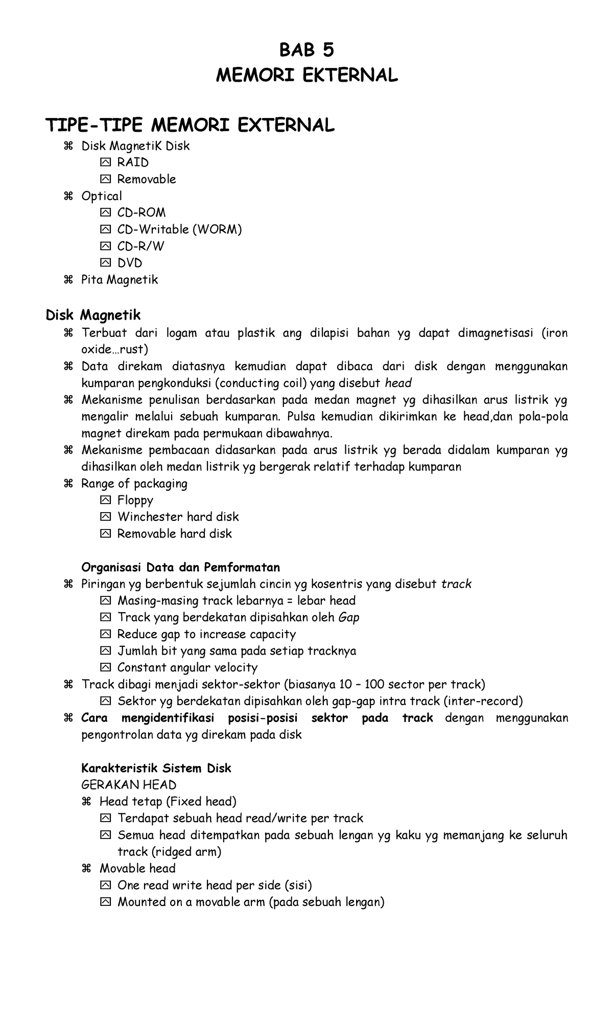 BAB 5 memori external - Arsitektur Komputer - BAB 5 MEMORI EKTERNAL TIPE-TIPE MEMORI EXTERNAL ...