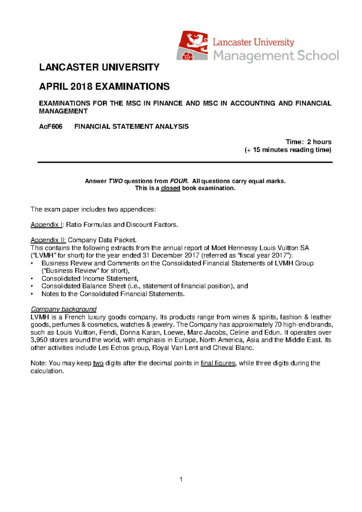 Ac F606 exam April 2018 with apependix - 1 LANCASTER UNIVERSITY APRIL ...