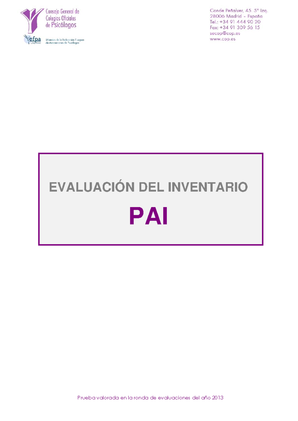 PAI Manual - MATERIAL TEST OK OKI DOKI - EVALUACIÓN DEL INVENTARIO PAI ...