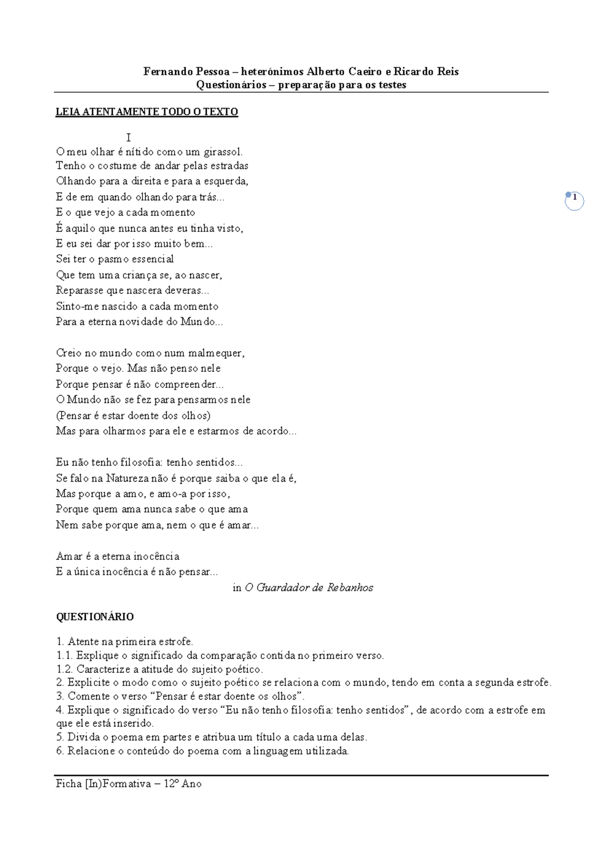 Fernando Pessoa Textos Questionários Apoio - Question·rios ñ preparaÁ„o ...
