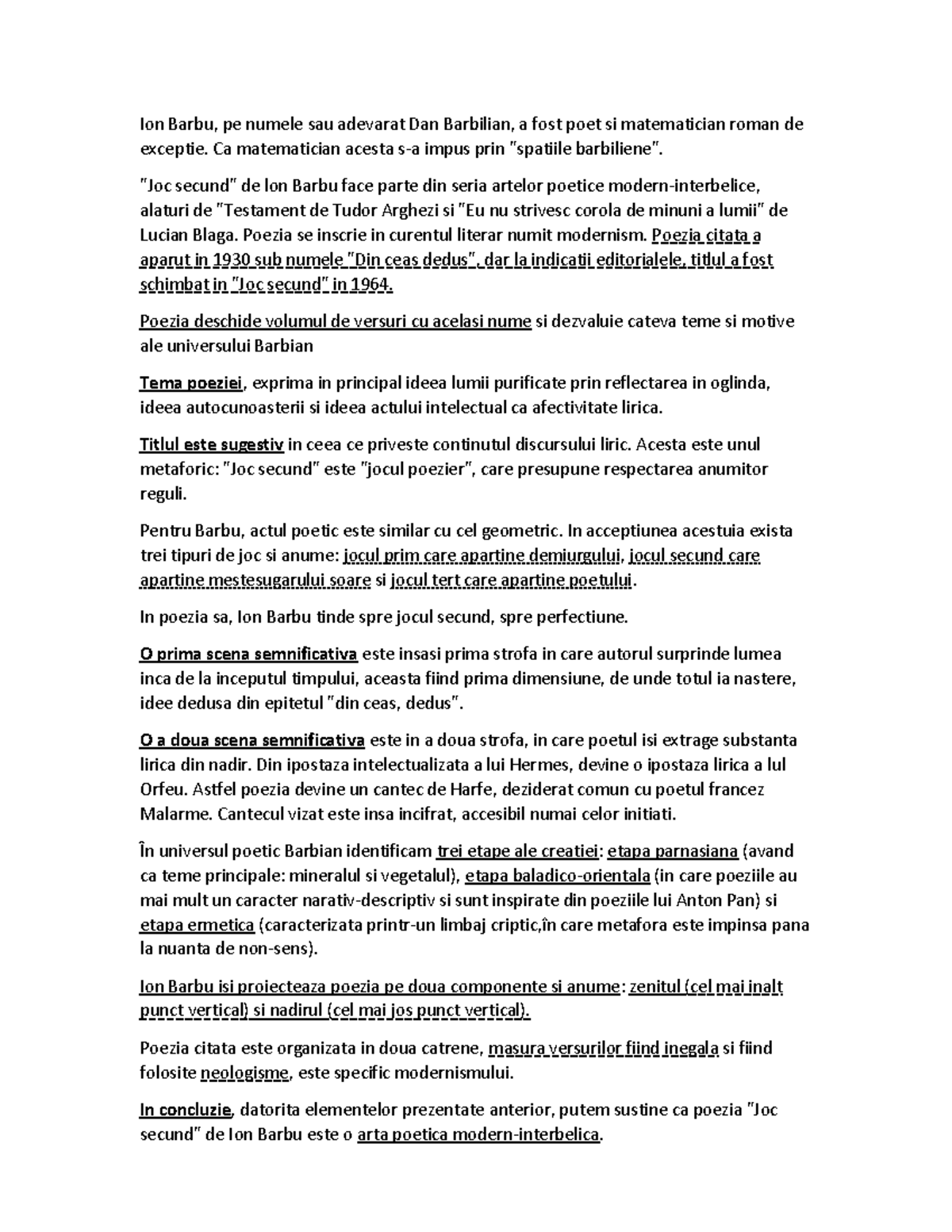 Joc secund de Ion Barbu - Ion Barbu, pe numele sau adevarat Dan ...