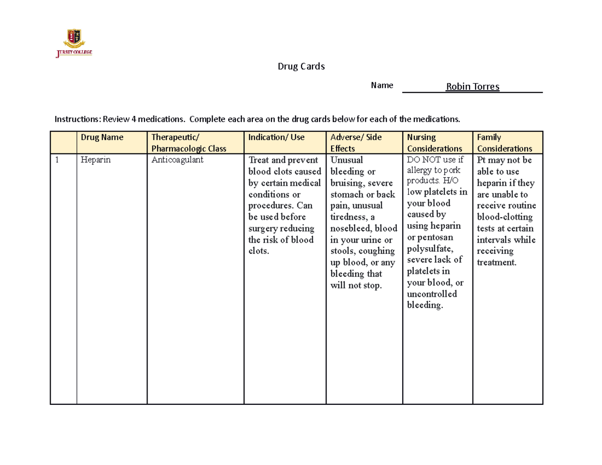 Drug Cards MS2 clinical - Drug Cards Name Robin Torres Instructions ...