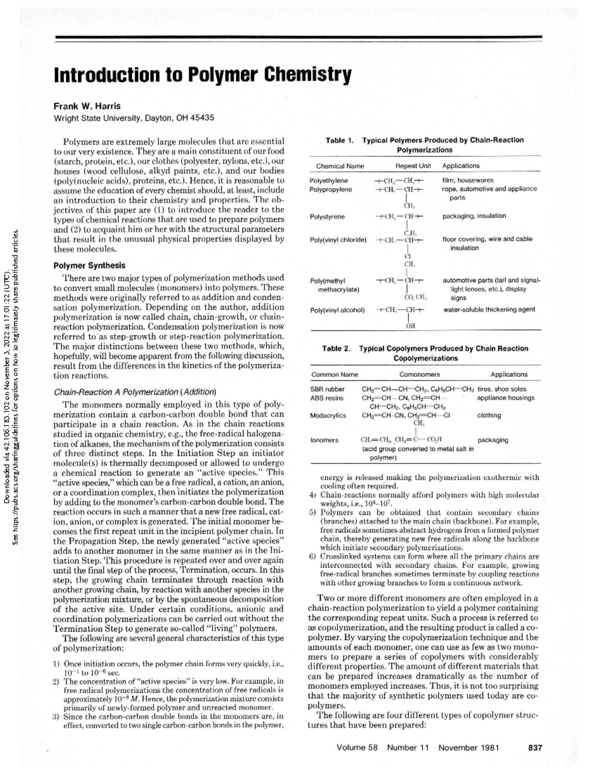 Introduction of polimer chemistry - Introduction to Polymer Chemistry ...