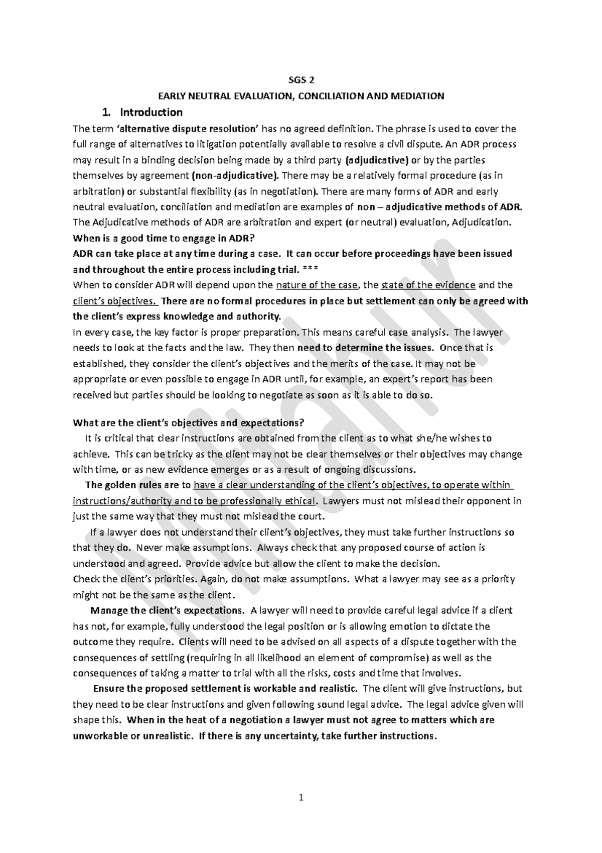 Early Neutral Evaluation Conciliation AND Mediation - SGS 2 EARLY ...