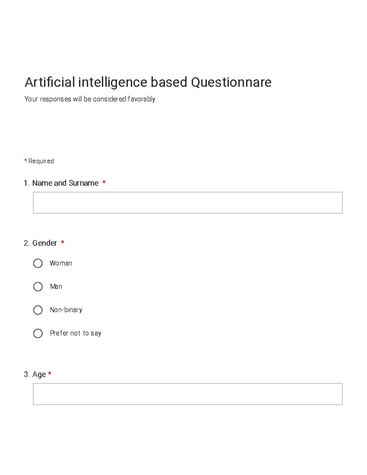 Artificial intelligence based Questionnare 1-25 - * Required Artificial ...