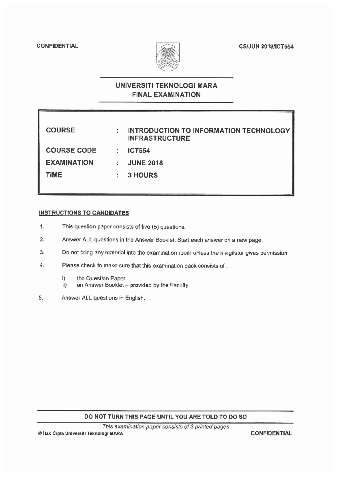 Faculty Computer Sciences AND Mathematic 2018 Session 2 - Degree ICT554 ...
