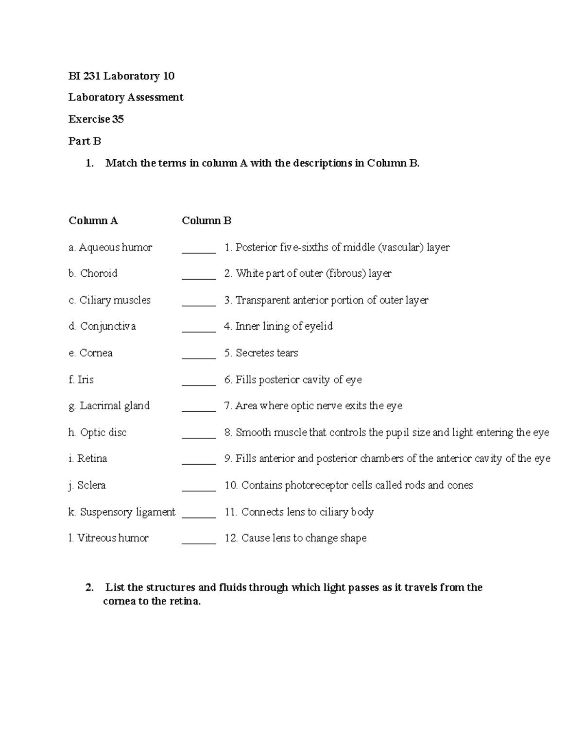 Laboratory 10 assessment online - BI 231 Laboratory 10 Laboratory ...