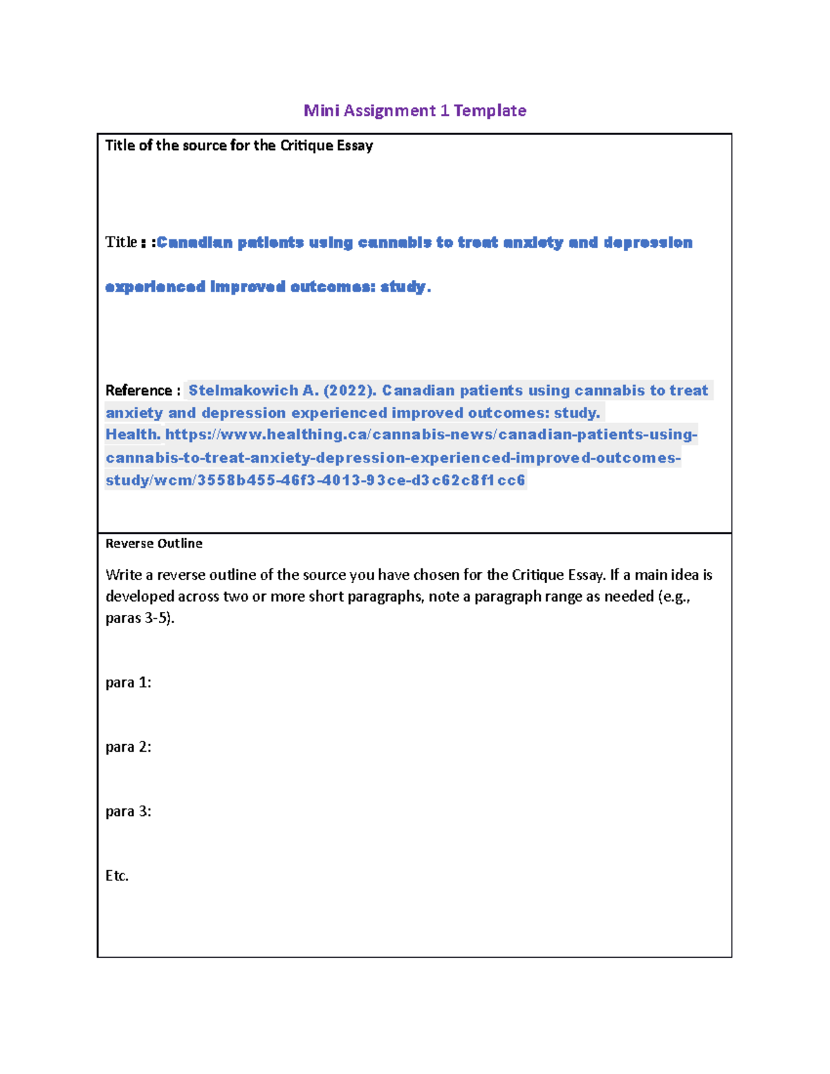 Mini Assignment 1 - very useful - Mini Assignment 1 Template Title of ...