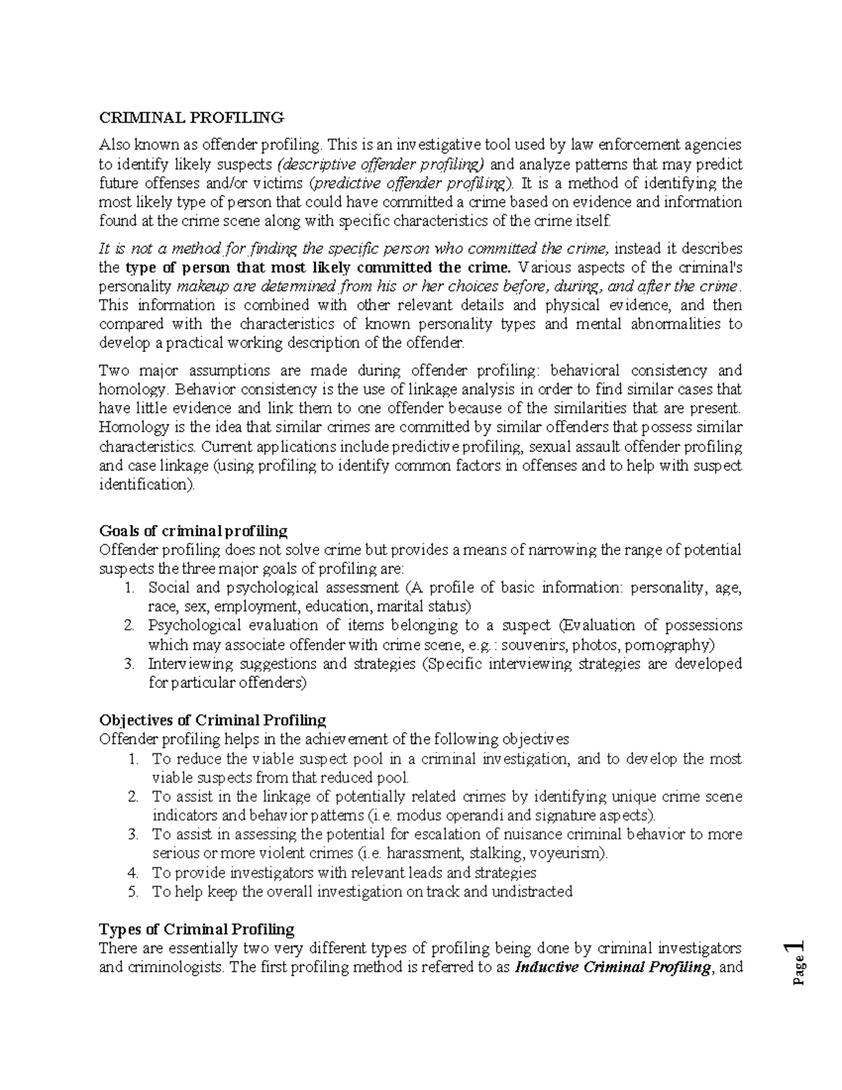 Criminal Profiling Userr - 1 CRIMINAL PROFILING Also known as offender ...