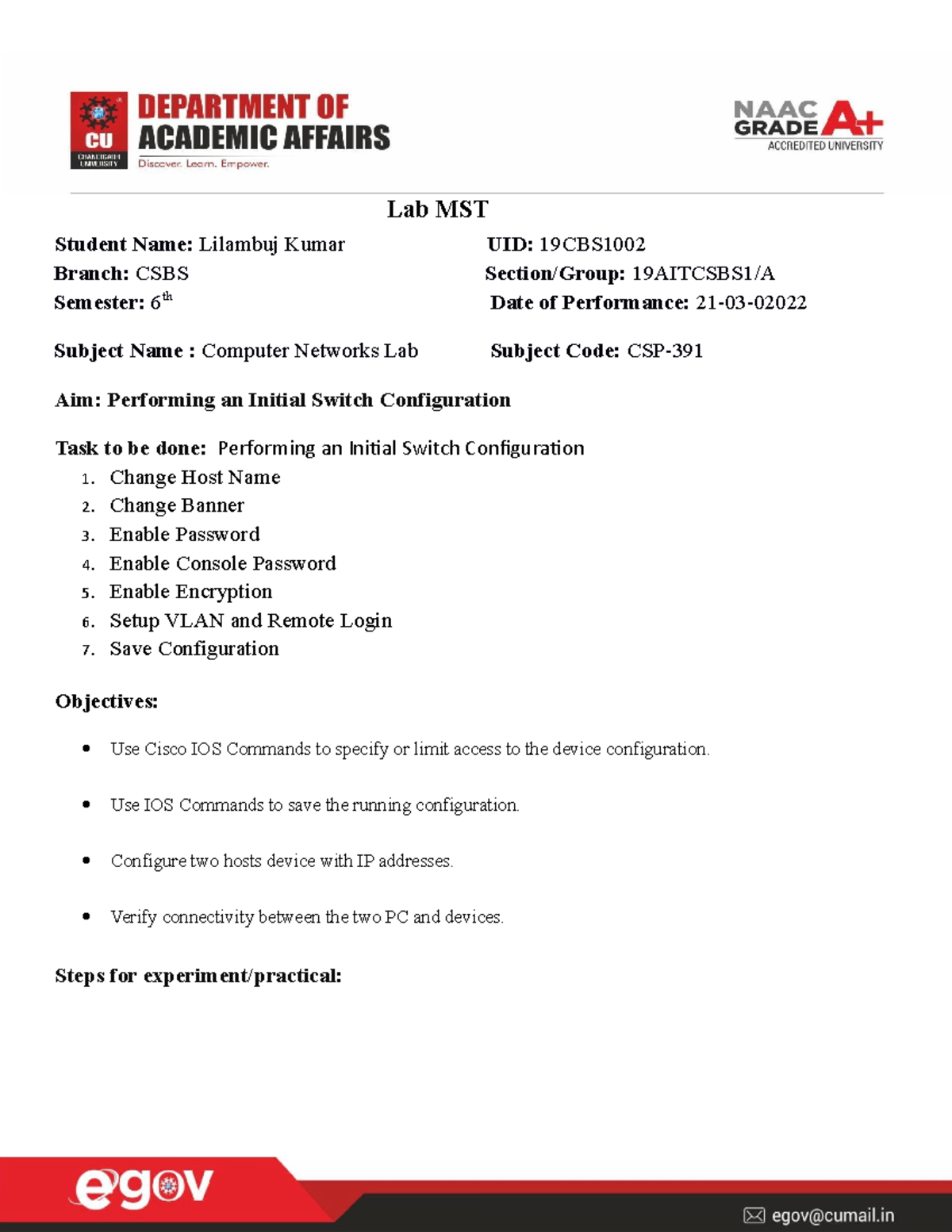 CN Lab MST - Lab Practical Worksheet - Lab MST Student Name: Lilambuj ...