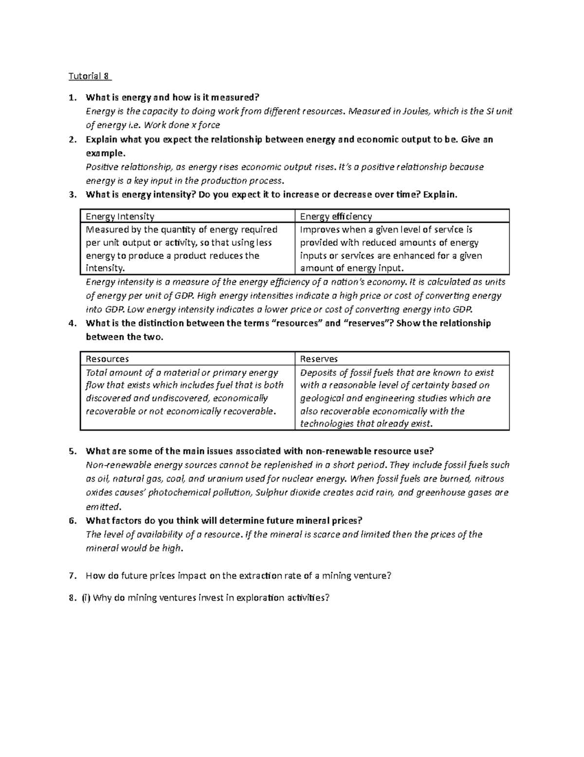 Notes Tutorial 8 1 What Is Energy And How Is It Measured Energy Is
