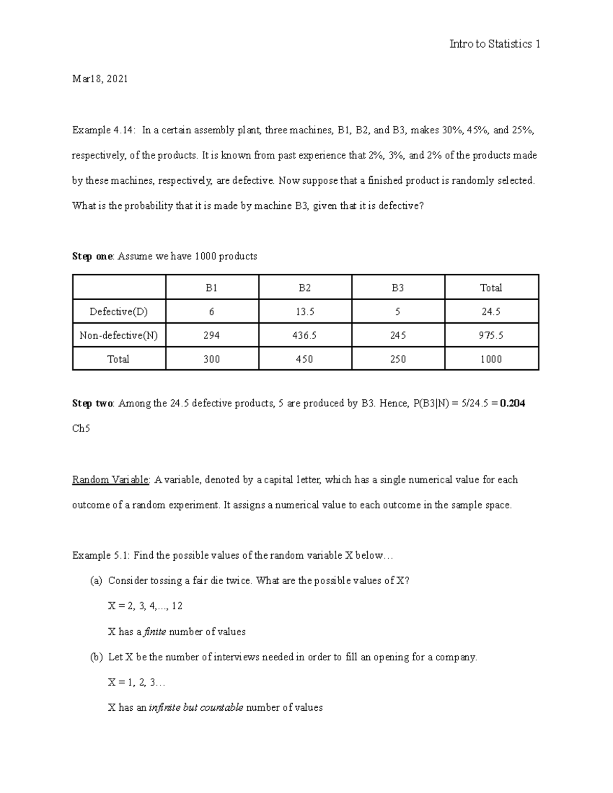 Introductory Statistics Notes 3 - Mar18, 2021 Example 4: In a certain ...