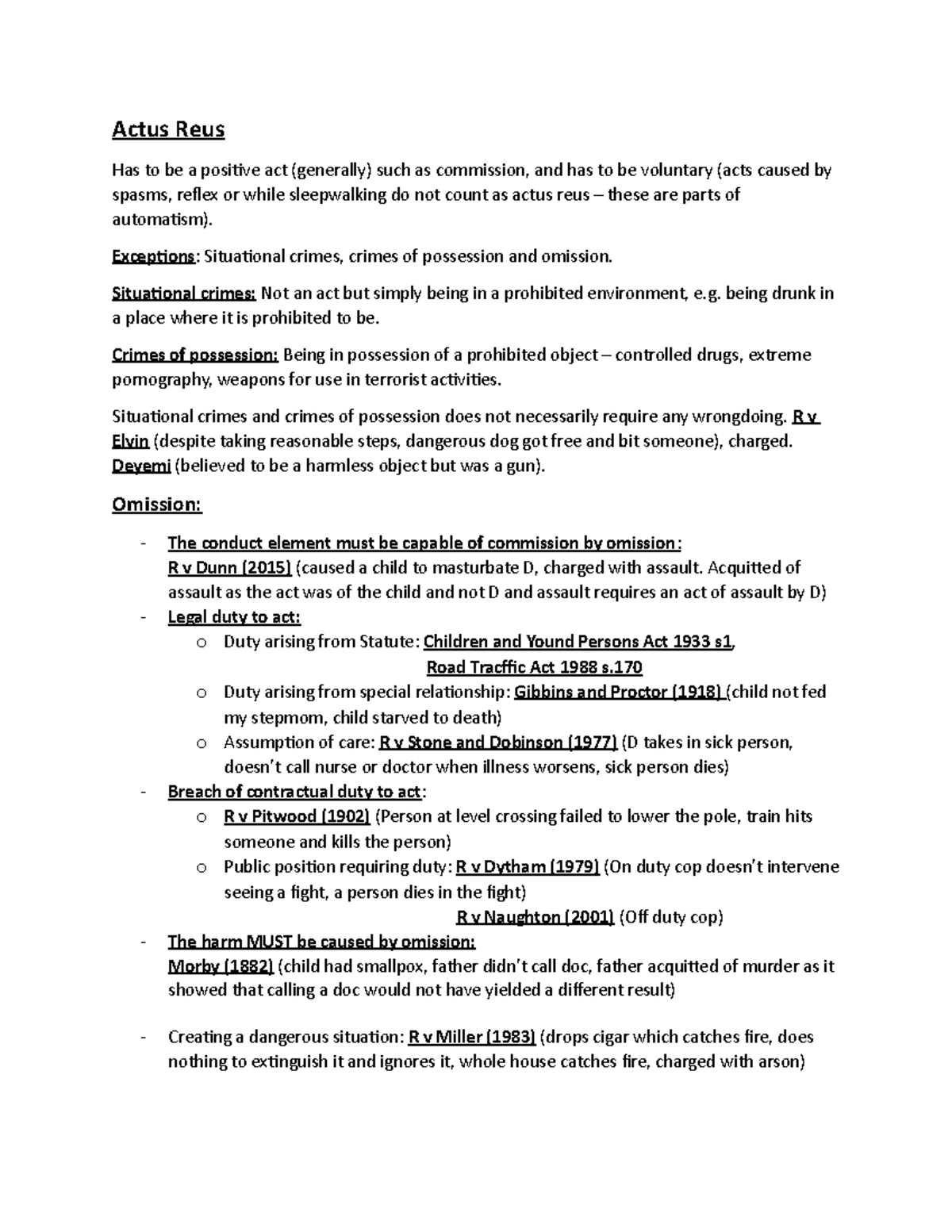 Actus Reus & Causation (all important points and cases) - Actus Reus ...