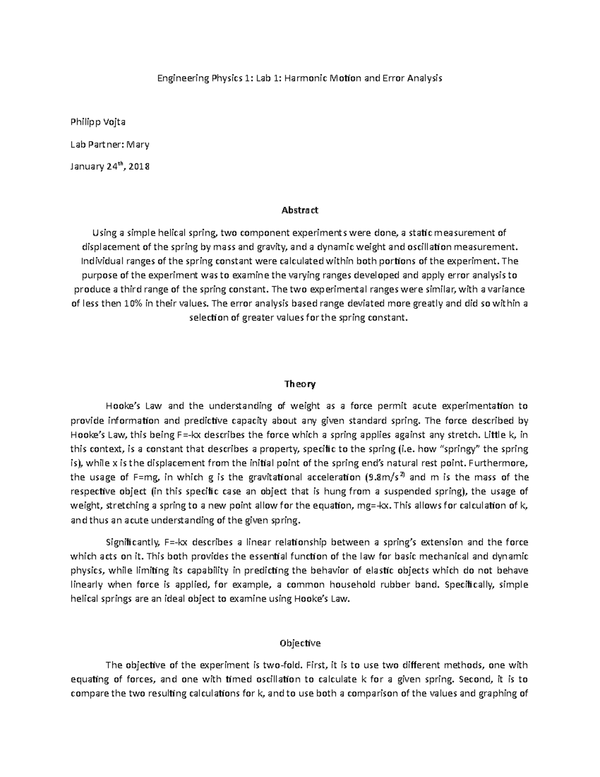 Engineering Physics 1 Lab - Engineering Physics 1: Lab 1: Harmonic ...