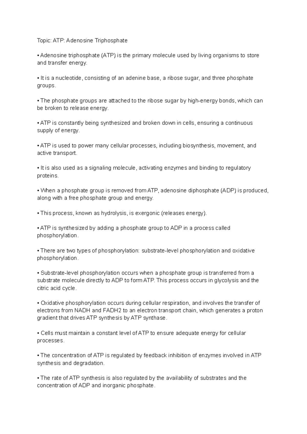 Metabolism - summary of - Topic: ATP: Adenosine Triphosphate Adenosine ...