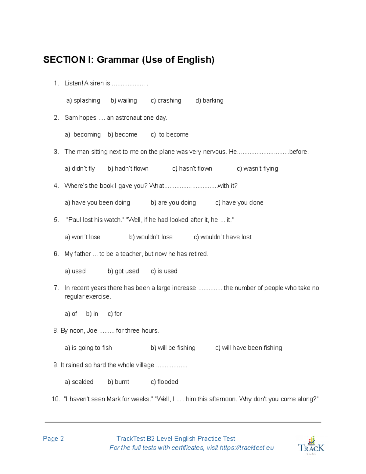 English Level Test Test2 SECTION I Grammar Use Of English Listen