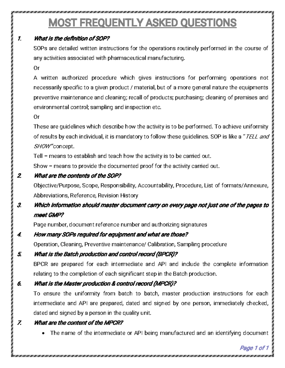 Pharma Questions - What is the definition of SOP? SOPs are detailed ...