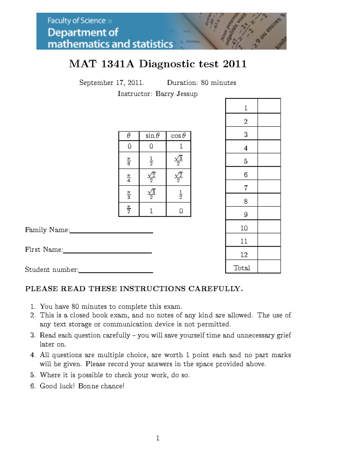 F11diag1b - Diagnostic Test Practice - MAT 1341A Diagnostic test 2011 ...