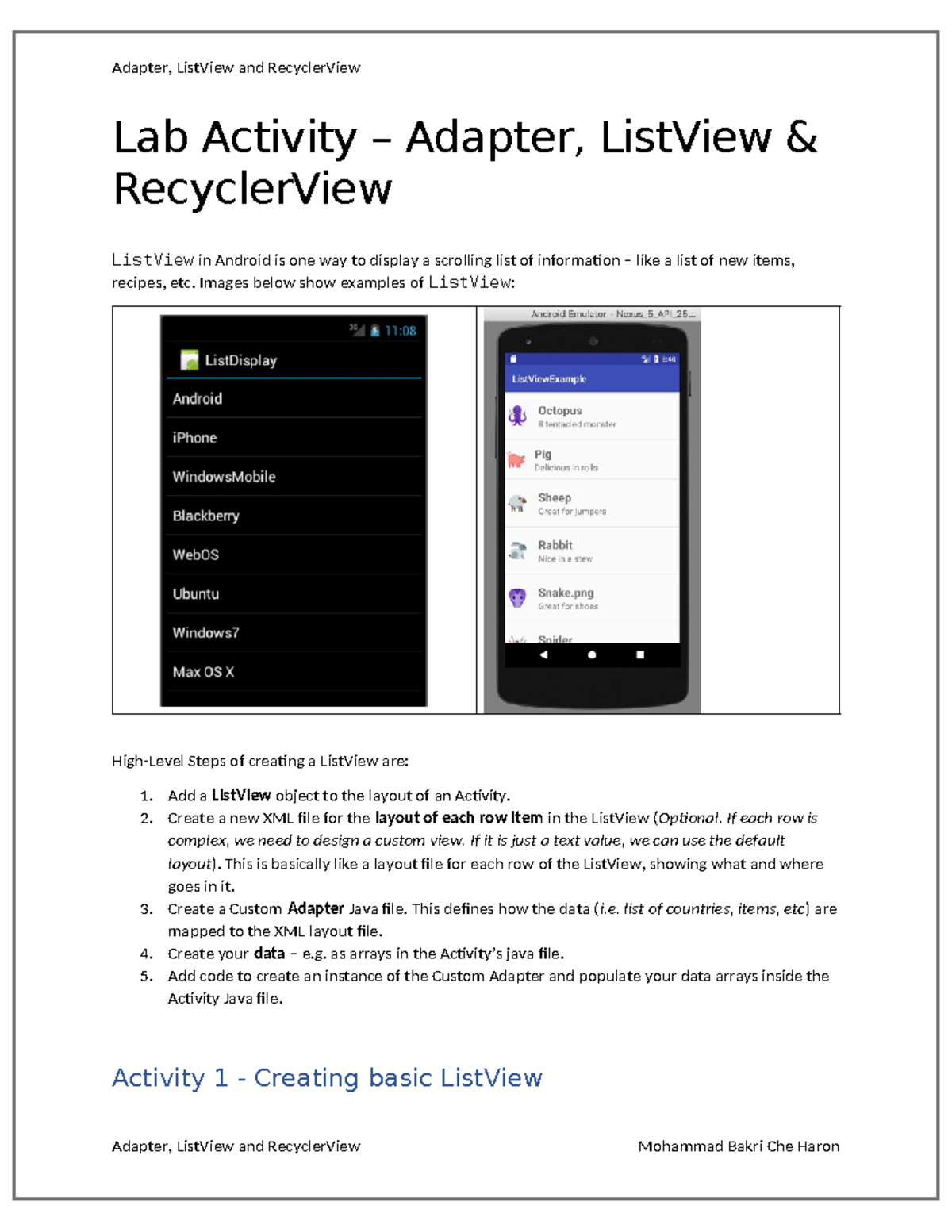 Lab Activity - List View v1.1 - Lab Activity – Adapter, ListView ...