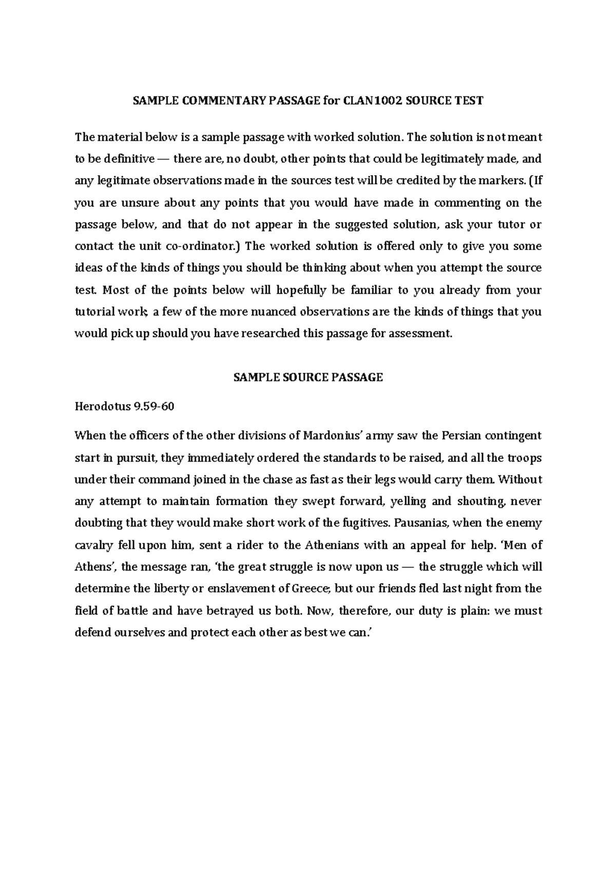 Sample Commentary Passage for CLAN1002 Source TEST - SAMPLE COMMENTARY ...