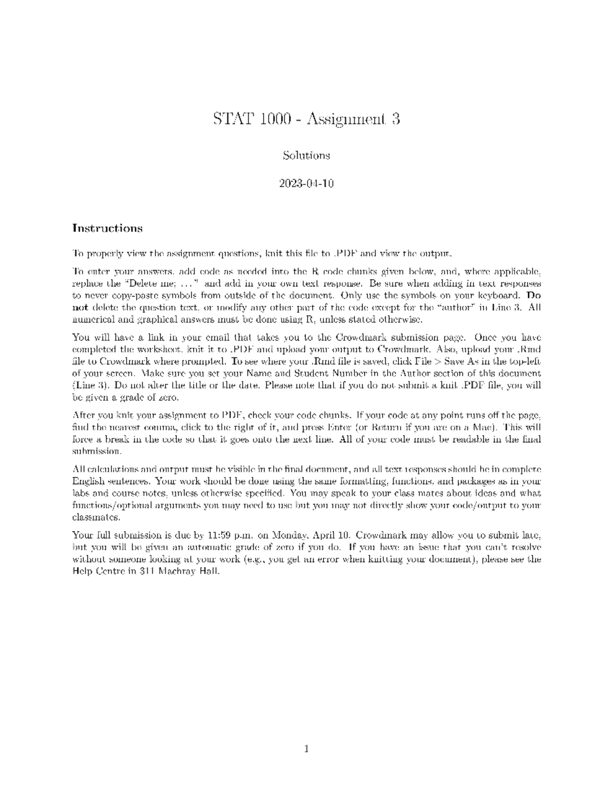 Assignment 3 stat1000 - STAT 1000 - Studocu