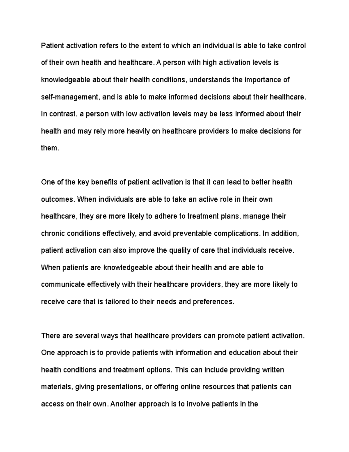 Patient Activation - A person with high activation levels is ...