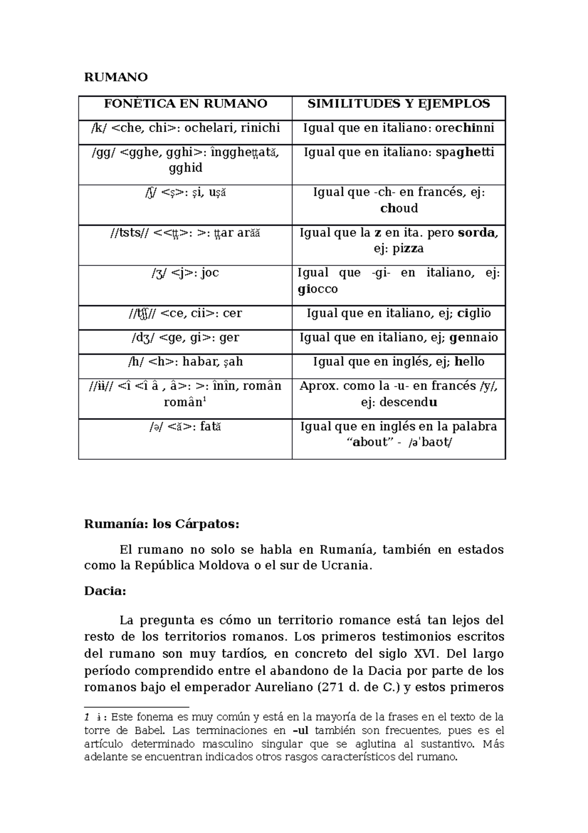 Lingüística del rumano - RUMANO FONÉTICA EN RUMANO SIMILITUDES Y ...