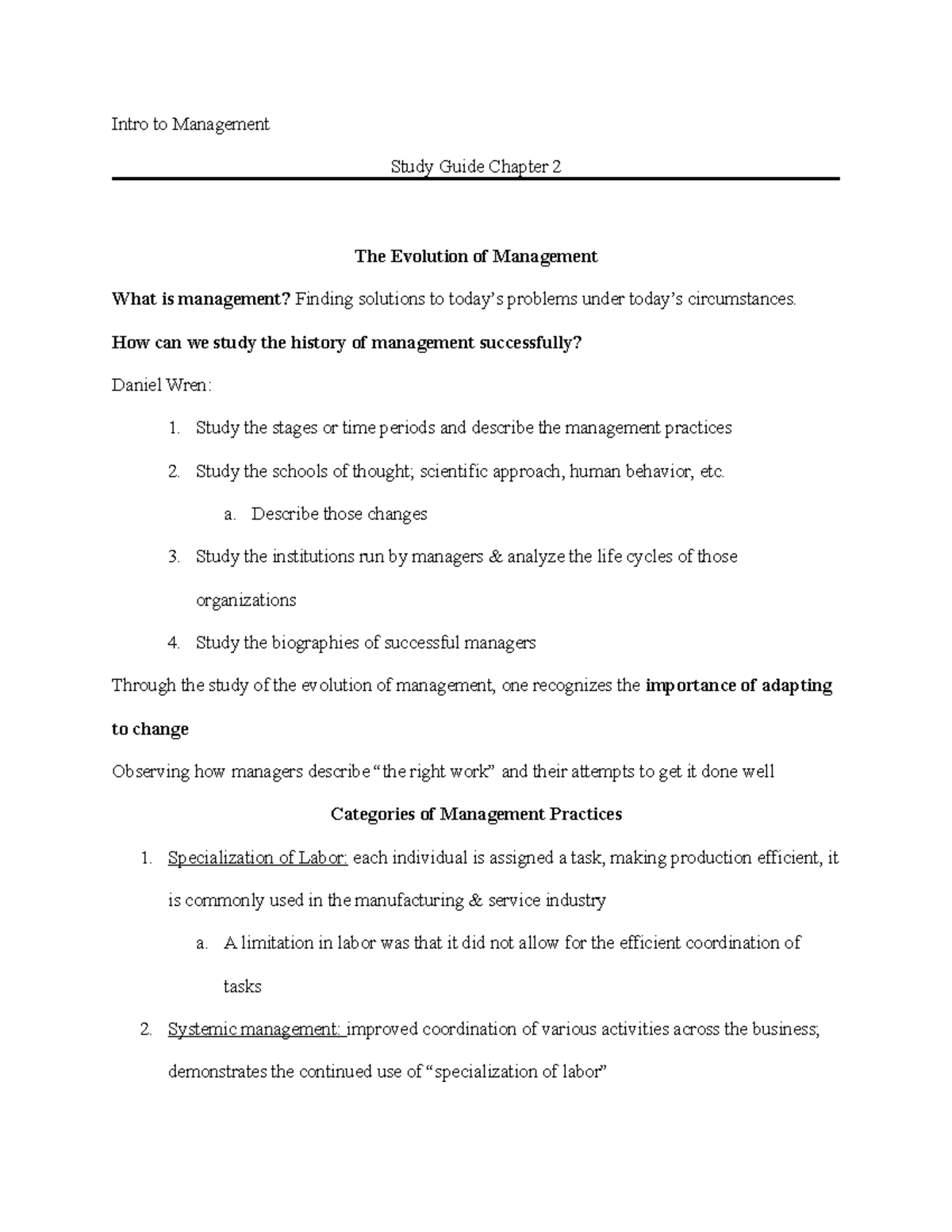 Management Study Guide 2 - Intro to Management Study Guide Chapter 2 ...