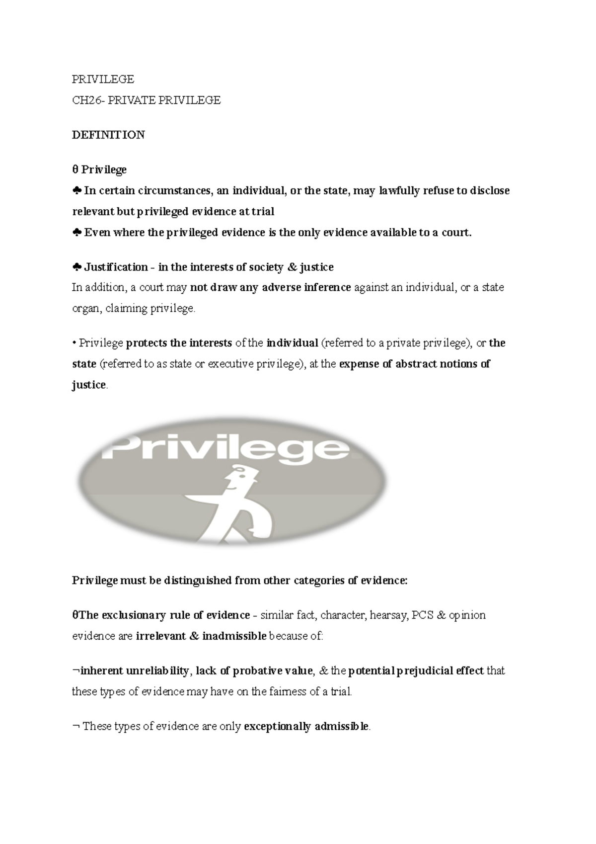 Privilege - The law of evidence - PRIVILEGE CH26- PRIVATE PRIVILEGE ...