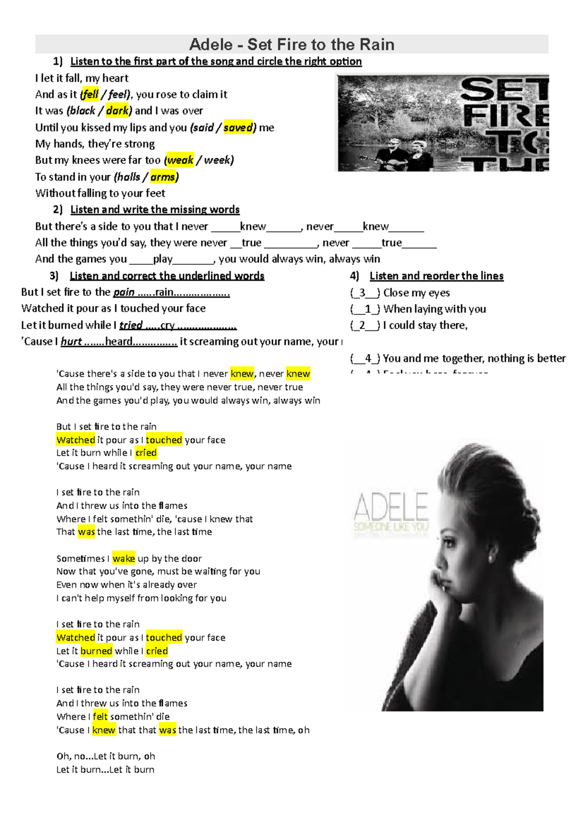 Song adele in past, english - Adele - Set Fire to the Rain 1) Listen to ...